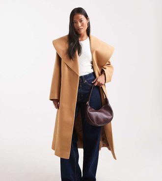 Miss Selfridge Manteau enveloppant habill&eacute; - Camel-Brown