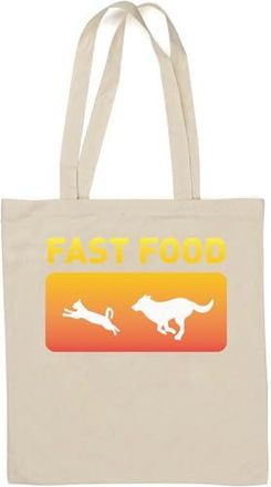 Generic Fast Food Dog Chasing Cat Funny Slogan Sac fourre-tout en coton naturel Blanc
