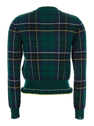 Alexander McQueen Womens Green Crew Neck Sweater With Tartan Pattern Wool Tops Top