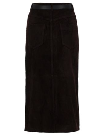 Self Portrait Suede Lamb Leather Skirt - Brown