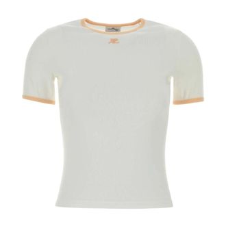 Courr&egrave;ges Femme, Tops, Blanc, Taille: 36 FR Signature Contrast T-Shirt