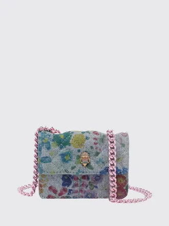 Kurt Geiger Mini sac Kensington en denim &agrave; motif floral et logo en strass