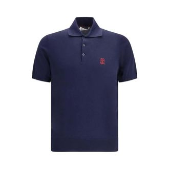 Brunello Cucinelli Homme, Tops, Bleu, Taille: M Polo en coton avec col classique
