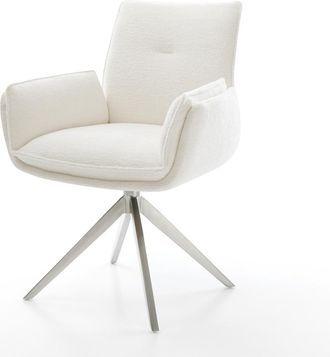 DELIFE Drehstuhl Nela-Flex Boucl&eacute; Soft Beige Kreuzgestell breit Edelstahl 360&deg; drehbar Wippfunktion, Esszimmerst&uuml;hle