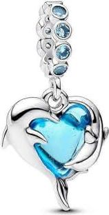 Pandora Pandora Moments 793924C01 Breloque en verre de Murano bleu dauphin en argent sterling compatible avec les pendentifs Me and Moments, 4,1x14,4x12,9 mm,
