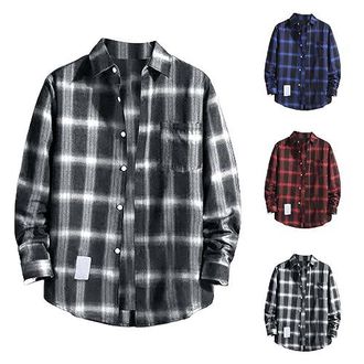 Generic Chemise &agrave; carreaux &agrave; manches longues pour hommes : chemises d&eacute;contract&eacute;es avec boutonn&eacute;es chemise d&eacute;contract&eacute;e surdimensionn&eacute;e chemise de b&ucirc;cheron l&eacute;g