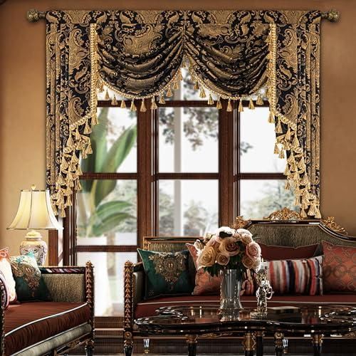 Loom and Mill Luxury Waterfall Valance for Living Room Classic Damask Jacquard Swag Valances with Tassels Balck Swag Curtains for Bedroom Windows Banquet Hallowee from 59.99 on Stylight