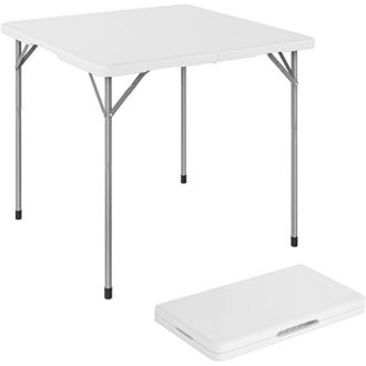 OUTSUNNY Table de camping carr&eacute;e - Outsunny - pliante et hauteur r&eacute;glable - poign&eacute;e transport - m&eacute;tal - 86 x 86 x 74 cm - blanc