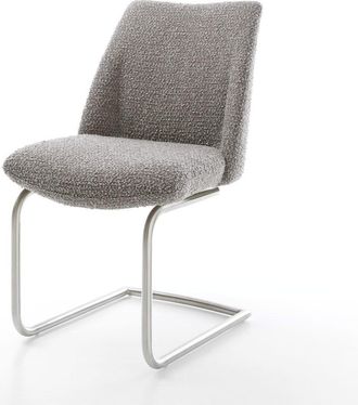 DELIFE Freischwinger Elso-Flex Bouclé Silbergrau Freischwinger rund Edelstahl Taschenfederkern, Esszimmerstühle