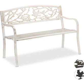 Relaxdays Relaxdays - Banc de jardin, motif oiseau, 2 sièges, vintage, jardin et balcon, acier, hlp : 87 x 127 x 57cm, blanc/bronze