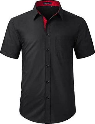 Hisdern Chemise Noire à Manches Courtes pour Homme décontractée dété Chemise Classique à Coupe régulière avec Poches, Noir-3,XXL