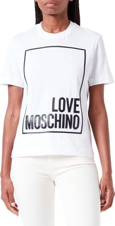 Love Moschino Damen Regular Fit Short Sleeveswith Logo Box Design T Shirt, Optical White, 38 EU