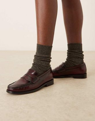 Mango Klassische Loafer aus 100% Leder in Kirschrot mit Vintage-Optik