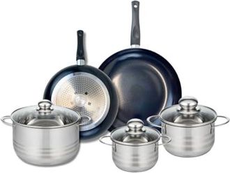 Fackelmann ELO 9733150 Batterie de cuisine 5 pi&egrave;ces, Ensemble de 2 Po&ecirc;les de cuisson 24 et 28 cm et 3 faitouts 14, 16 et 20 cm Elo Prima Brillant, inox, inductio