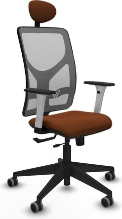 Piqueras y Crespo Stuhl mit wei&szlig;en und schwarzen Armlehnen, h&ouml;henverstellbare Lendenwirbelst&uuml;tze und festes Kopfteil, Grau/Braun