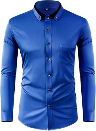 Generic Chemise &agrave; manches longues pour homme - Infroissable - Coupe ajust&eacute;e - Boutonni&egrave;re - Chemise de loisirs respirante - Poche de poitrine - Chemise de cos