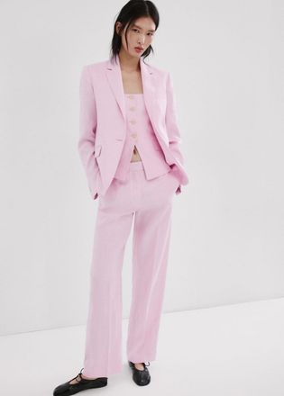 Mango Pantalon de costume lin rose - Femme - 32 - MANGO