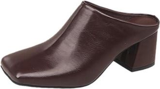 Generic Mules r&eacute;tro &agrave; bout carr&eacute; &agrave; talons carr&eacute;s pour femme pour le shopping quotidien et la marche, marron, 38.5 EU