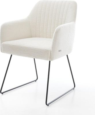 DELIFE Esszimmerstuhl Greg-Flex Boucl&eacute; Soft Beige Kufengestell Schwarz Taschenfederkern, Esszimmerst&uuml;hle