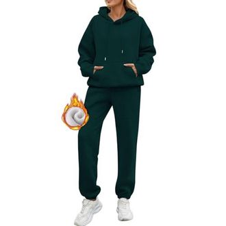 Generic Shffuw Jogging Femme Ensemble,Polaire Femme Chaud Hiver Loungewear Set,2 Pi&egrave;Ces Survetement Vetement,Chic Et Elegant Grande Taille Sportswear, avec Po