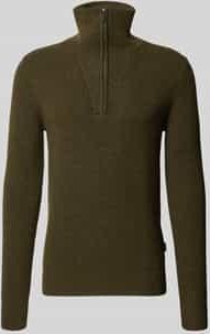 Bugatti Strickpullover aus Woll-Mix mit Troyer-Kragen