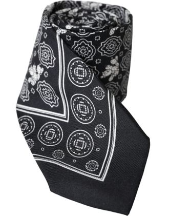 Dolce & Gabbana Mens Black Patterned Silk Adjustable Tie