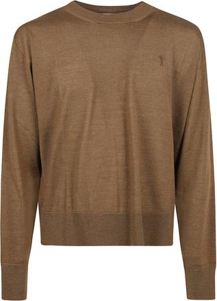 Ami Homme, Pulls, Brun, Taille: S Pull ras du cou avec logo brodé