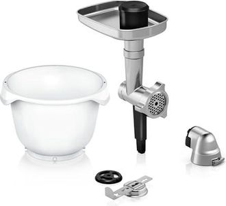 Bosch Zubeh&ouml;r-Set BakingSensation MUZ9BS1, passend f&uuml;r K&uuml;chenmaschine OptiMUM, Fleischwolf, Kunststoffsch&uuml;ssel, Spritzgeb&auml;ck-Vorsatz, 4 Keks-Formen, Edelsta