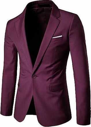 Generic Blazer de Costume Pour Homme, Coupe Droite à Un Bouton, Manteau de Sport Décontracté, Veste Légère Intelligente, Costume de Mariage, Rouge, XL