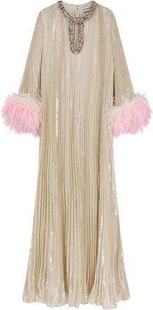 Self Portrait Femme, Robes, Beige, Taille: 38 FR Pleated Neckline Gown