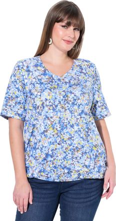 Ulla Popken Damen große Größen Übergrößen Plus Size T-Shirt, Gummisaum, V-Ausschnitt, Halbarm Marine 54+ 837721130-54+