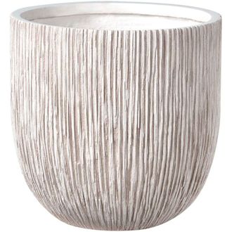 Beliani Pot de Fleurs Moderne en Fibre dArgile Cannel&eacute; 42 x 42 x 39 cm Rond Int&eacute;rieur Ext&eacute;rieur Beige Clair Hanyue