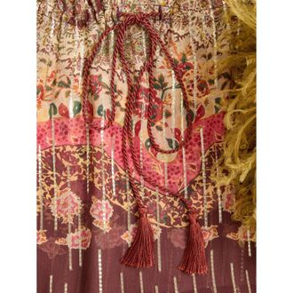 Valentino Paisley Silk with Feather Cuff Trim Blouse - Brown