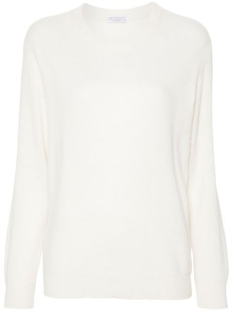 Brunello Cucinelli Kaschmirpullover mit rundem Ausschnitt - Wei&szlig;