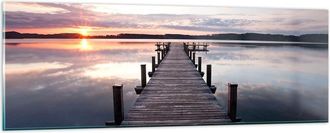 Arttor Panorama Bilder auf Glas Fußgängerbrücke See Sonnenuntergang Abend Glasbild 90x30cm Wandbilder Dekoration Wohnzimmer Schlafzimmer Küche Klein Wanddeko