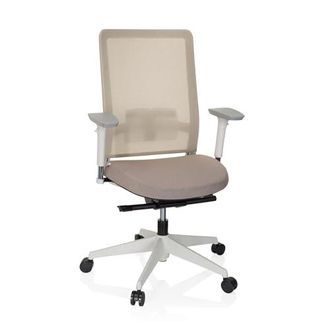 hjh OFFICE 738117 Profi Bürostuhl Pure White Stoff/Netz Beige Drehstuhl ergonomisch, weißer Rahmen, Lordosenstütze