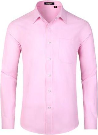 Hisdern Chemise Rose Homme Manches Longues en Coton Regular Fit Chemises Habillée pour Hommes Formelle Boutonnées Mariage Casual avec Poche XL