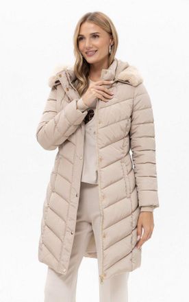 Passioni Winterjacke Lange Steppjacke mit Kapuze mit abnehmbaren Kunstfellbesatz