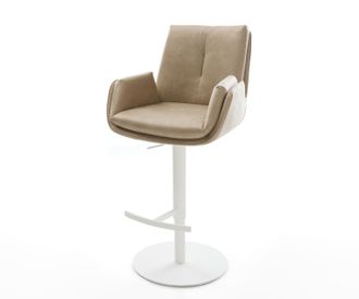 DELIFE Barstuhl Clea-Flex Mikrofaser Beige Vintage Drehfu&szlig; h&ouml;henverstellbar Metall Wei&szlig;, Barst&uuml;hle