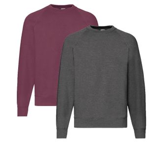 Fruit Of The Loom Fruit of The Loom Raglan Sweatshirt f&uuml;r Herren, matt, 1 x Bordeaux + 1 x Dark Heather + 1 x Notizblock HL-Kauf, M