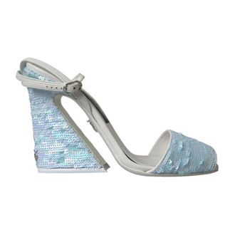 Dolce & Gabbana Pailletten Kn&ouml;chelriemen Sandalen - - Shoes - Damen - Blau - 39 EU