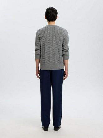 Selected Rundhalspullover SLMBRAUN KNIT CABLE CREW NOOS Baumwolle, relaxed fit