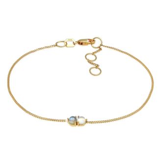Elli Armb&auml;nder - Armband Mondstein Labradorit Rund Basic 375 Gelbgo - Gr. 16 CM - in Gold - f&uuml;r Damen