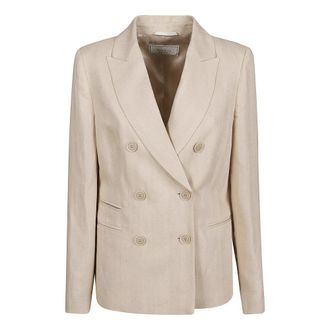 PESERICO Femme, Vestes, Blanc, Taille: 36 FR Blazer en lin et viscose