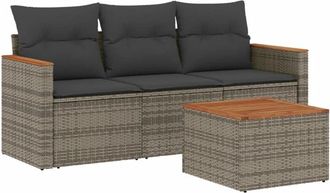 vidaXL Salon de jardin 4 pcs avec coussins gris r&eacute;sine tress&eacute;e - Vidaxl