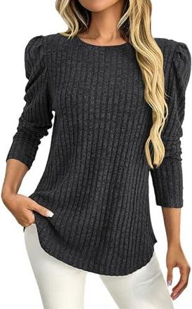 Generic Pull tendance en tricot &agrave; manches ballon pour femme - Automne et hiver - Pull tunique habill&eacute; et d&eacute;contract&eacute; - Manches longues - Tricot c&ocirc;tel&eacute;, Noir, 