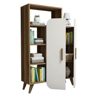 Dmora Kommode Capella, Wohnzimmerbuffet, Wohnzimmer-Sideboard, Moderne K&uuml;chen-Speisekammer, 90x32h132 cm, Walnuss und Wei&szlig;