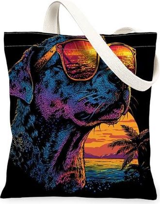 Generic Summer Catahoula Sac fourre-tout en toile pour faire du shopping, 33 x 38,1 cm, motif chiot c&ocirc;tier cool, sac d&eacute;picerie r&eacute;utilisable, sac d&eacute;picerie pou