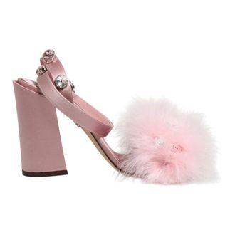 Dolce & Gabbana Sandalen mit Pailletten und Kn&ouml;chelriemen - - Shoes - Damen - Rosa - 37 1/2 EU
