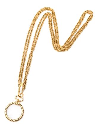 Chanel 1970-1980 vergoldete Double Chain Loupe Halskette mit Lupenanhänger